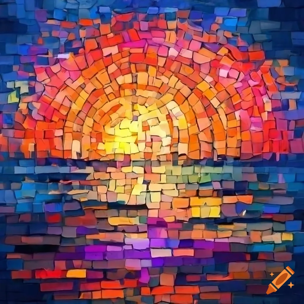 Abstract mosaic painting of a sunset