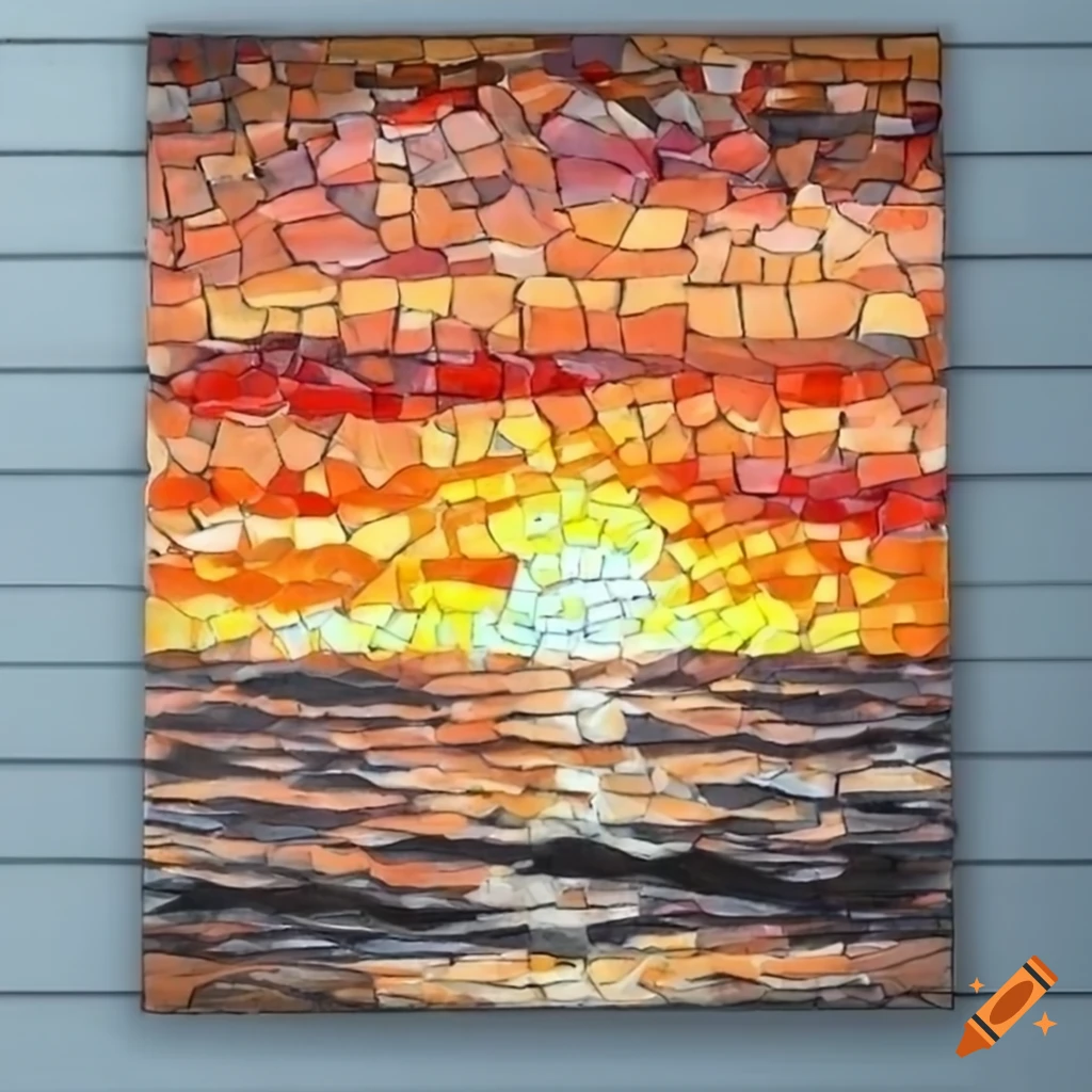 Mosaic painting of a sunset over the sea on Craiyon