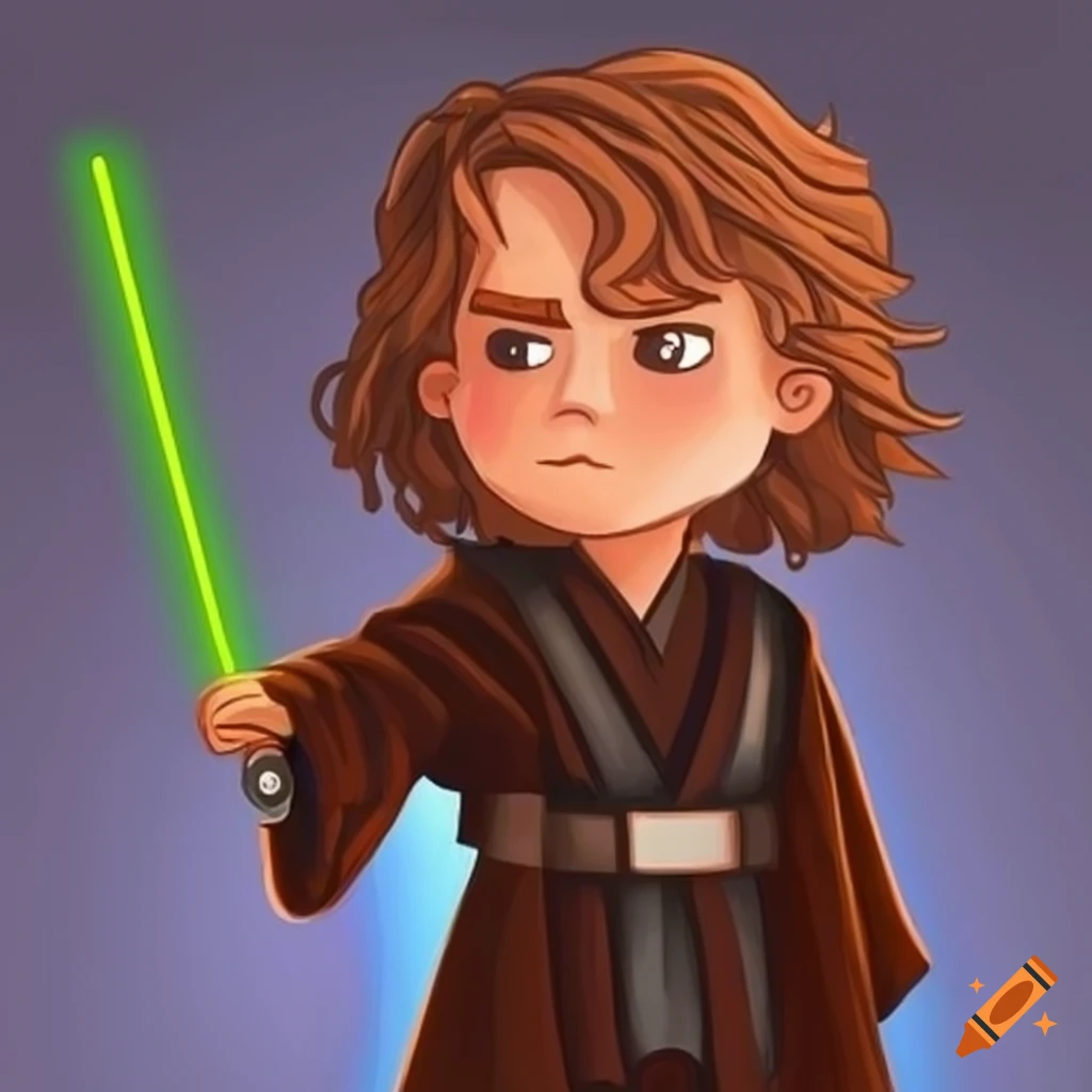Cartoon depiction of anakin skywalker with lightsaber on Craiyon