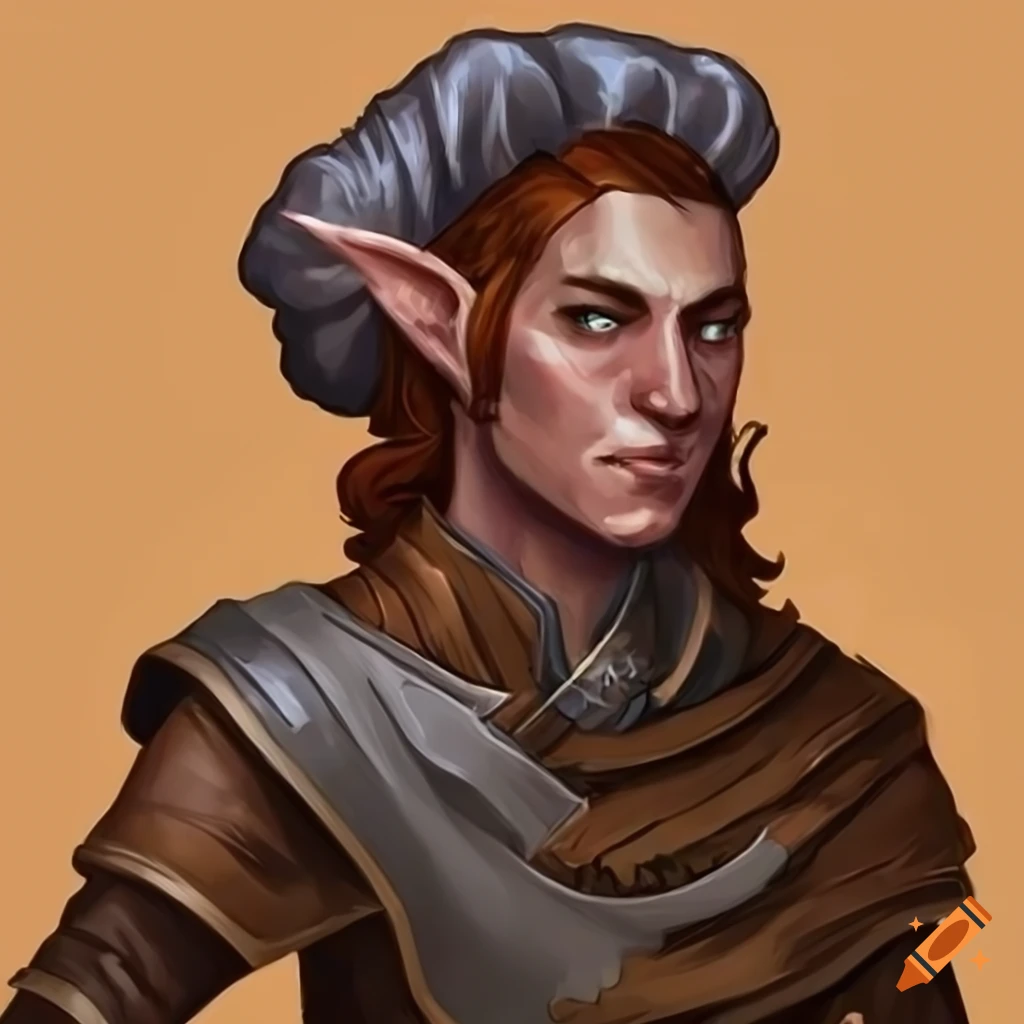Character illustration of a male half-elf wearing a chef's hat on Craiyon