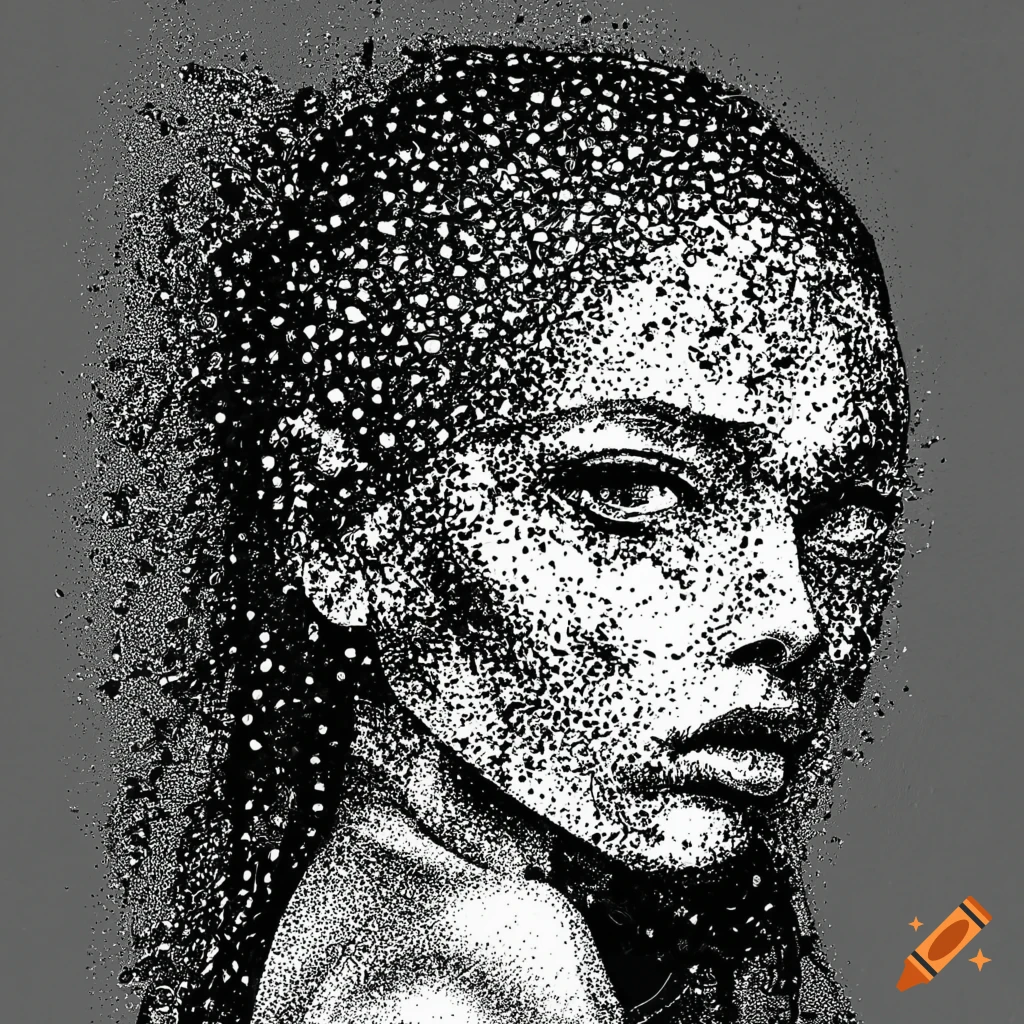 Pen and ink illustration of a woman with intense emotions on Craiyon