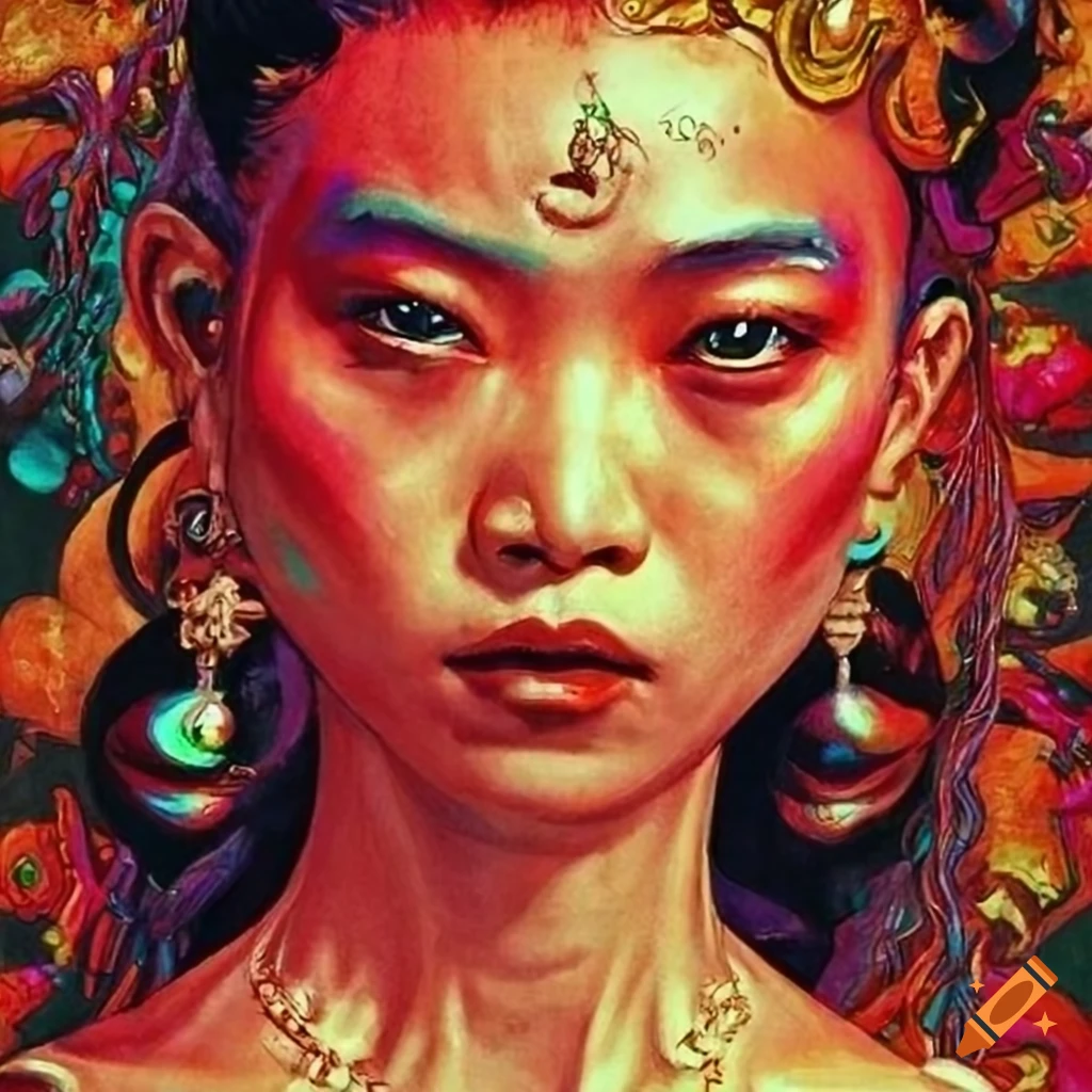Poster of an iridescent Asian-themed graphic novel artwork on Craiyon