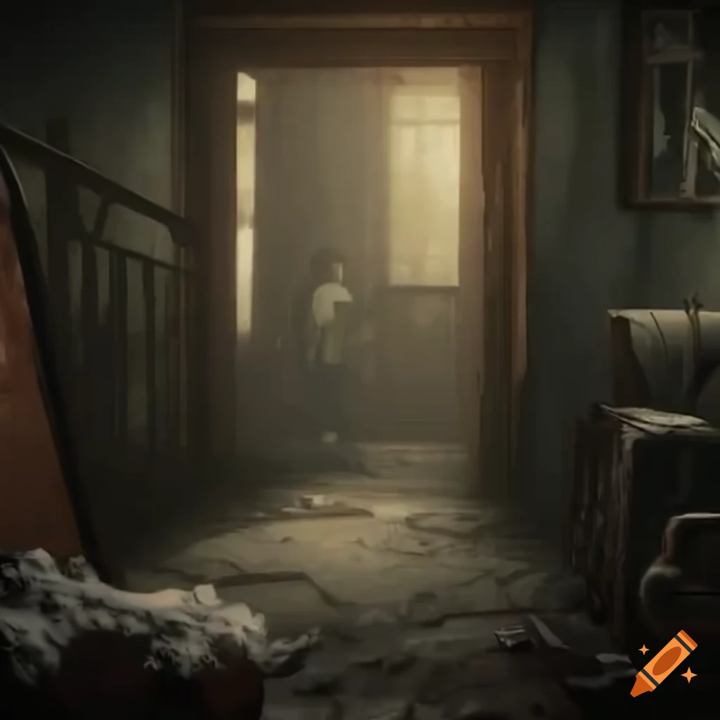 Video game artwork of a snowy hallway in a survival horror game on Craiyon