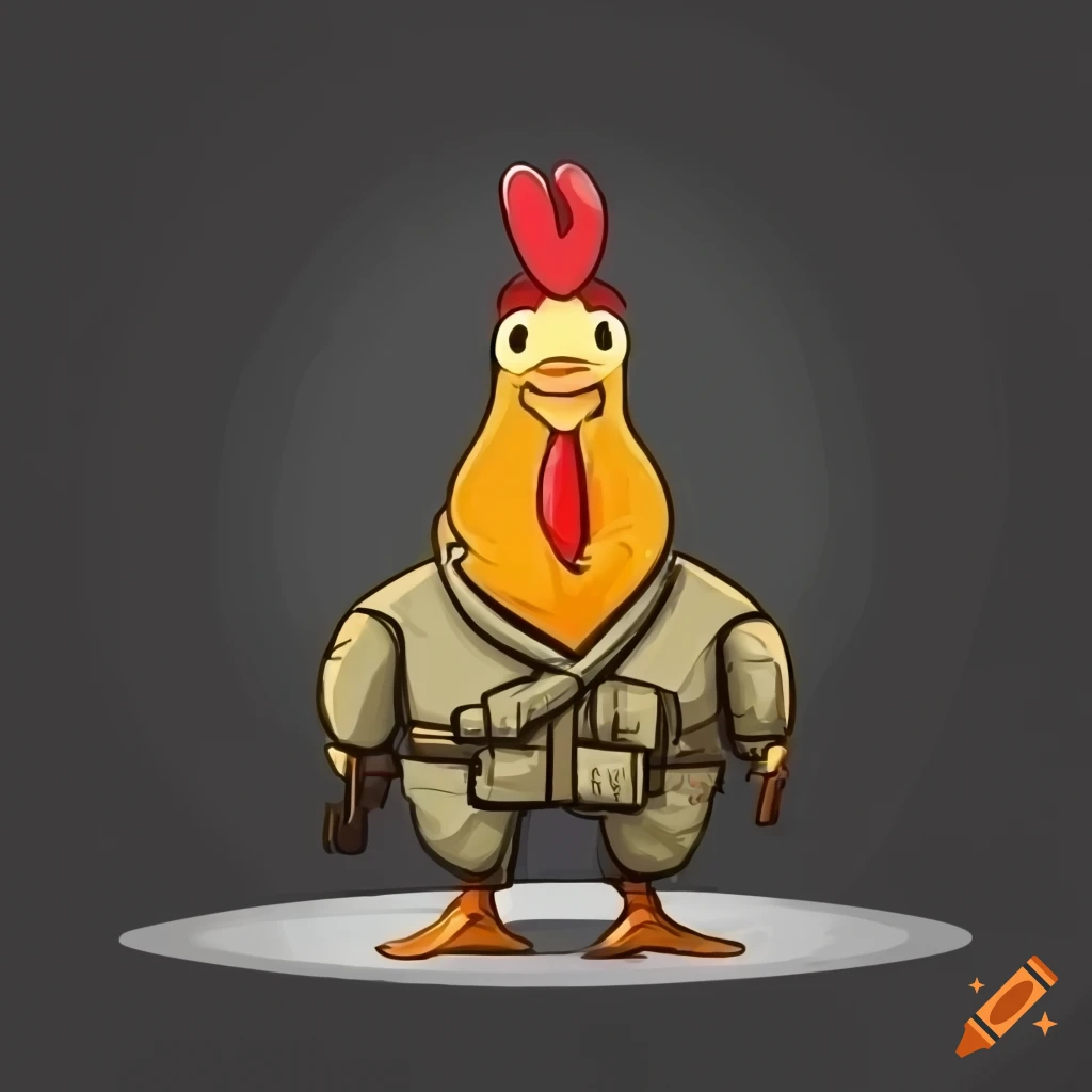 Cartoon depiction of a chicken soldier on Craiyon