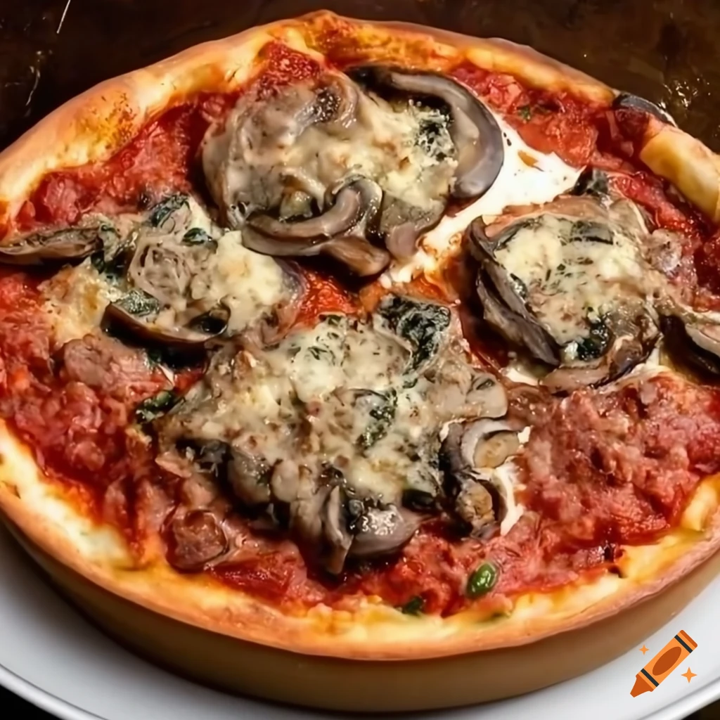 Chicago deep dish pizza stuffed with onions, mushrooms, spinach ...