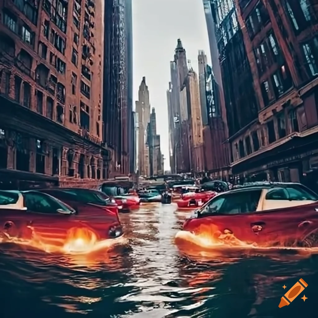 New york city flooded with floating cars on Craiyon