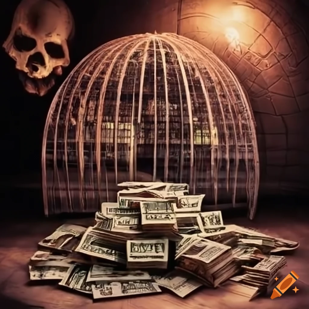 Interior of a spooky dome with money on the floor