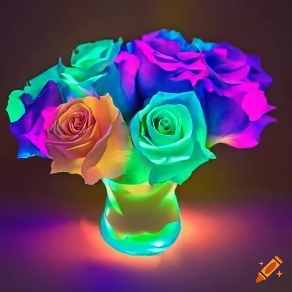 Neon glowing bouquet of roses