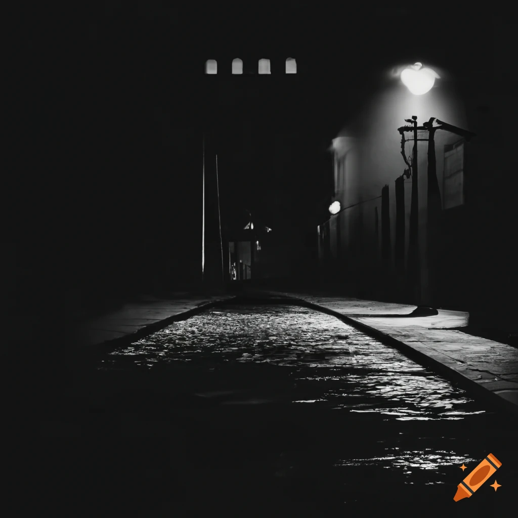 Nighttime street with dim streetlight