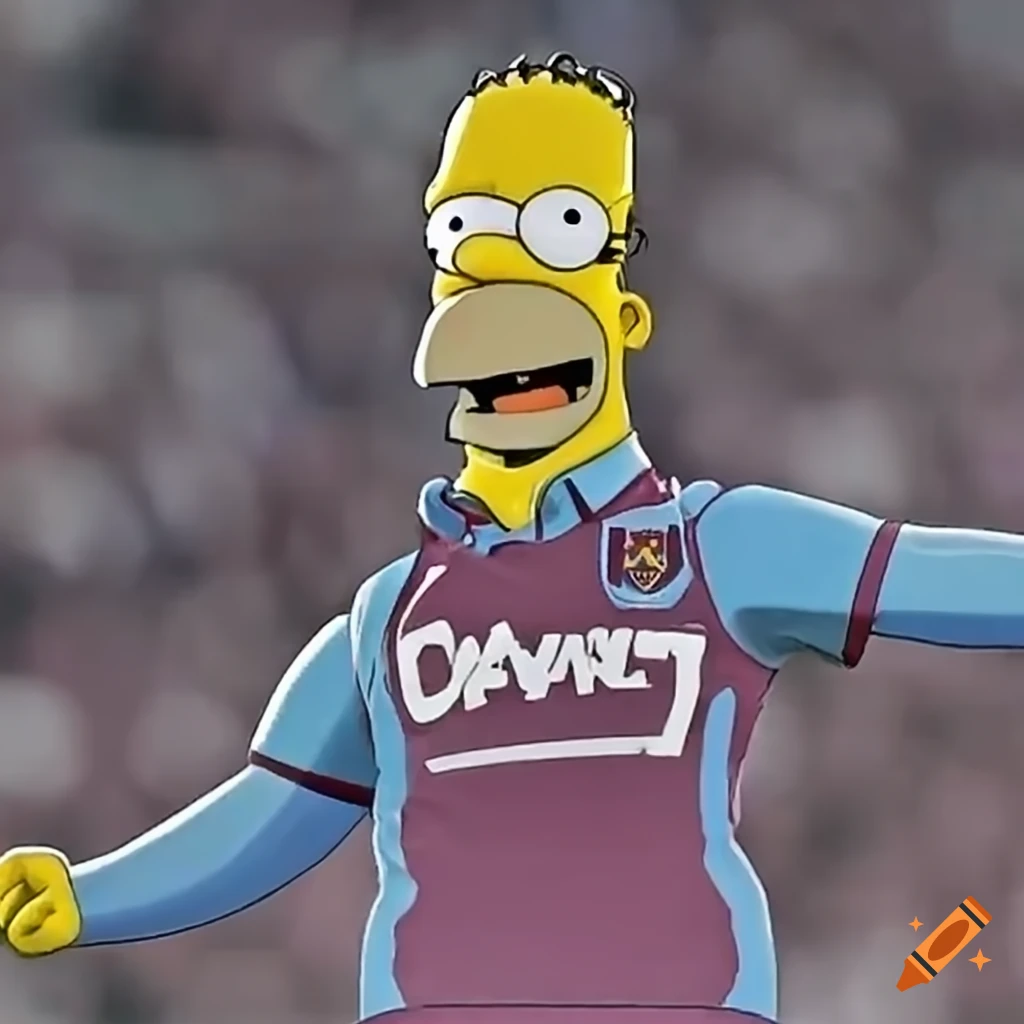 Homer simpson cheering in a west ham united jersey