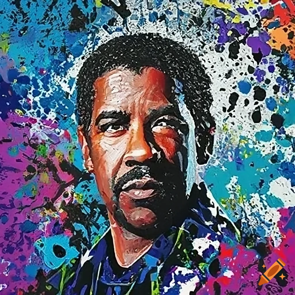 Splatter art of Denzel Washington and Julia Roberts in romantic embrace ...
