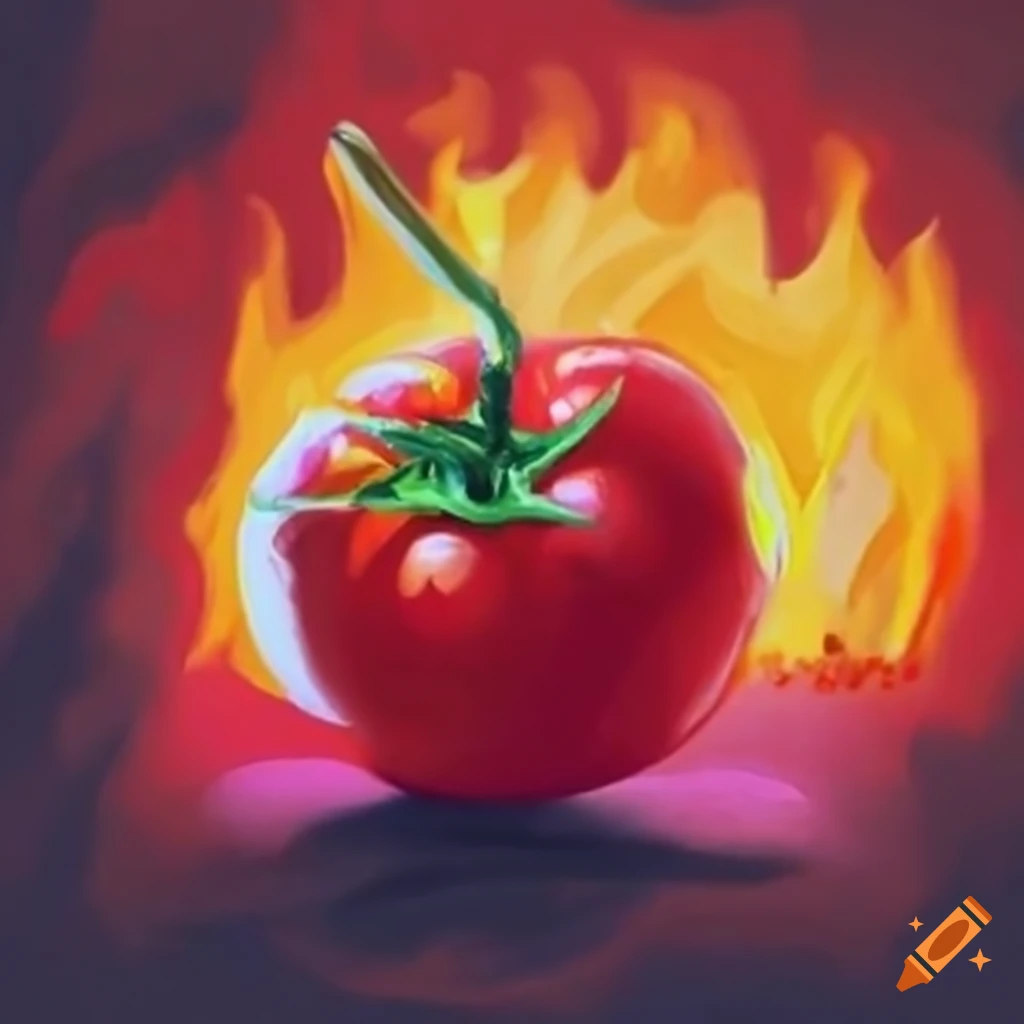Flaming tomato on fire