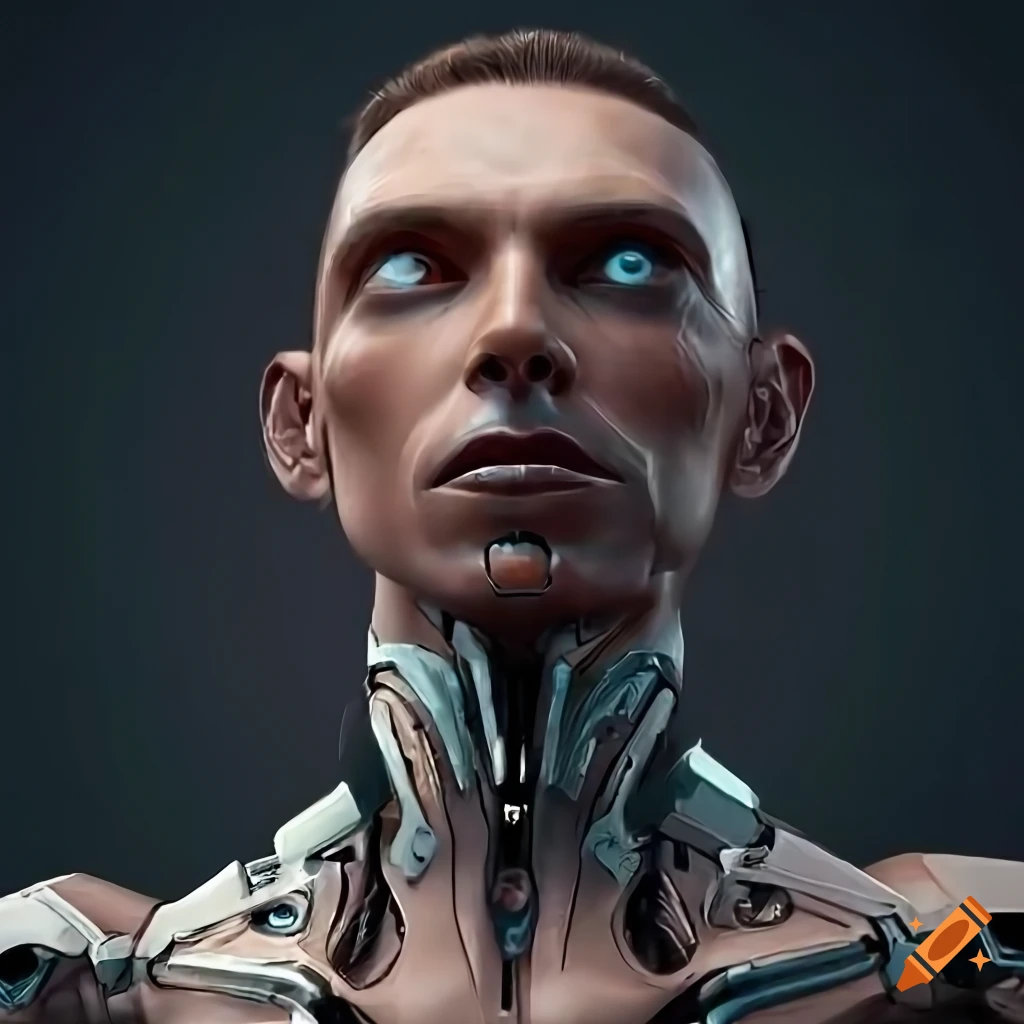 Detailed sci-fi image of a male cyborg in a futuristic environment on ...