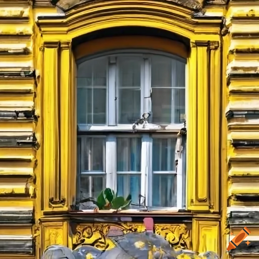 Front view of a yellow haussmannien window