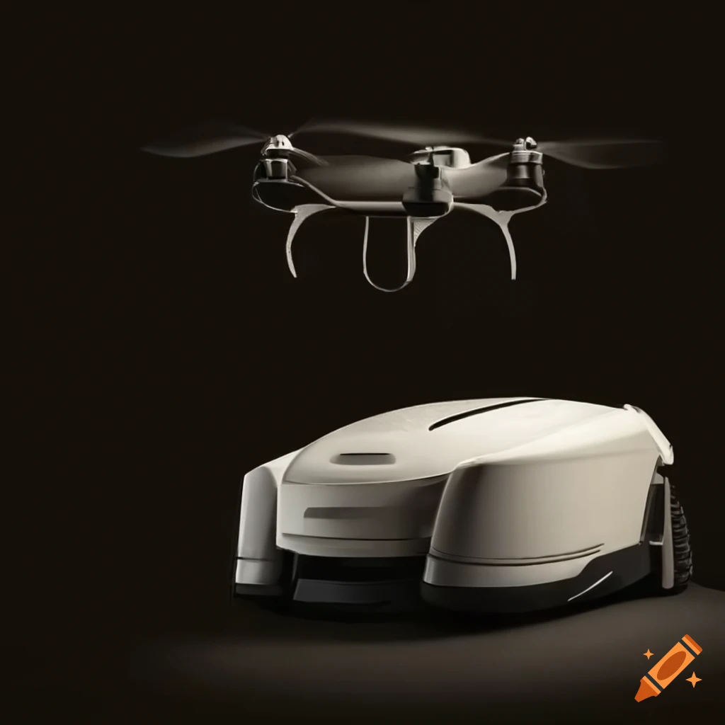 Advertisment of a robot lawn mower and a drone