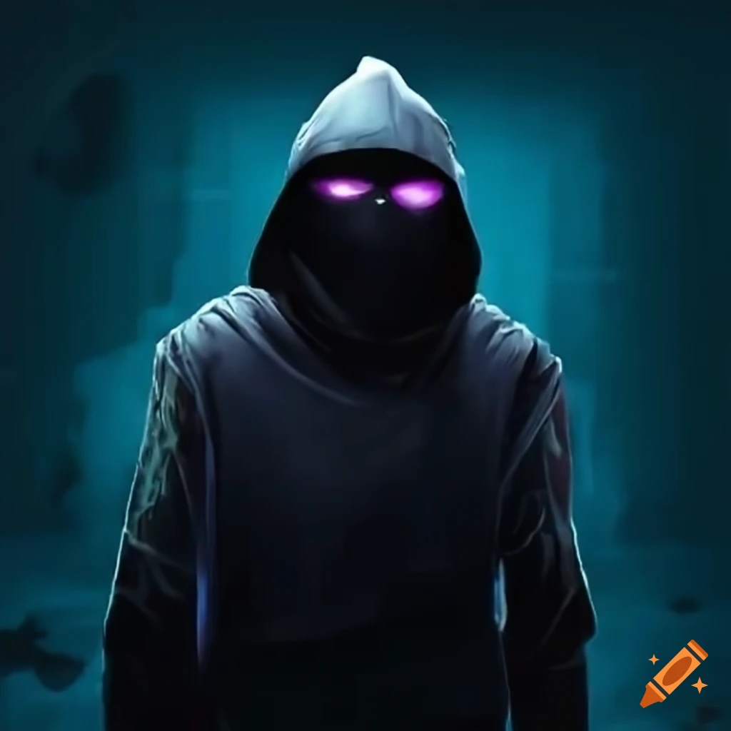 Image of an enigmatic ninja hacker with purple eyes