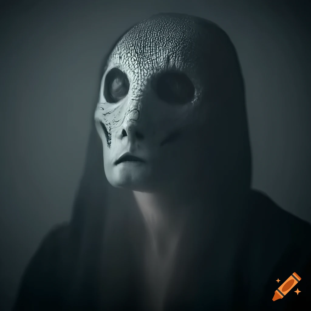 Mysterious portrait with animal mask in the mist