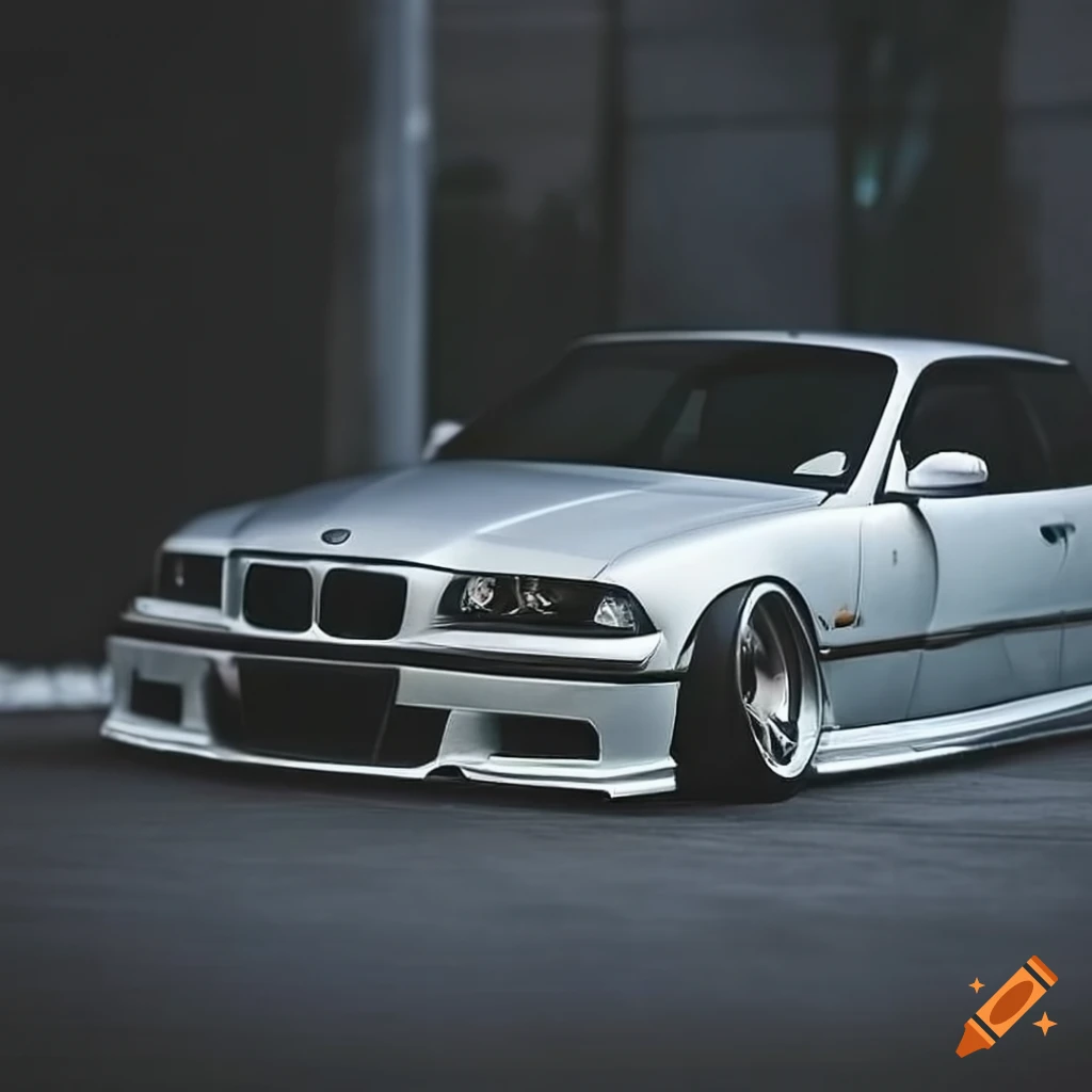 Photo-realistic grey bmw e36 stanced car