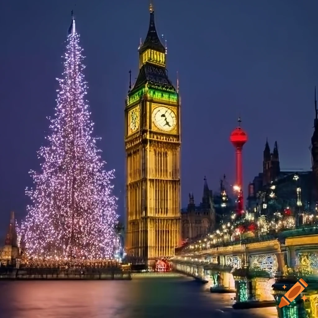 Night view of big ben with christmas lights