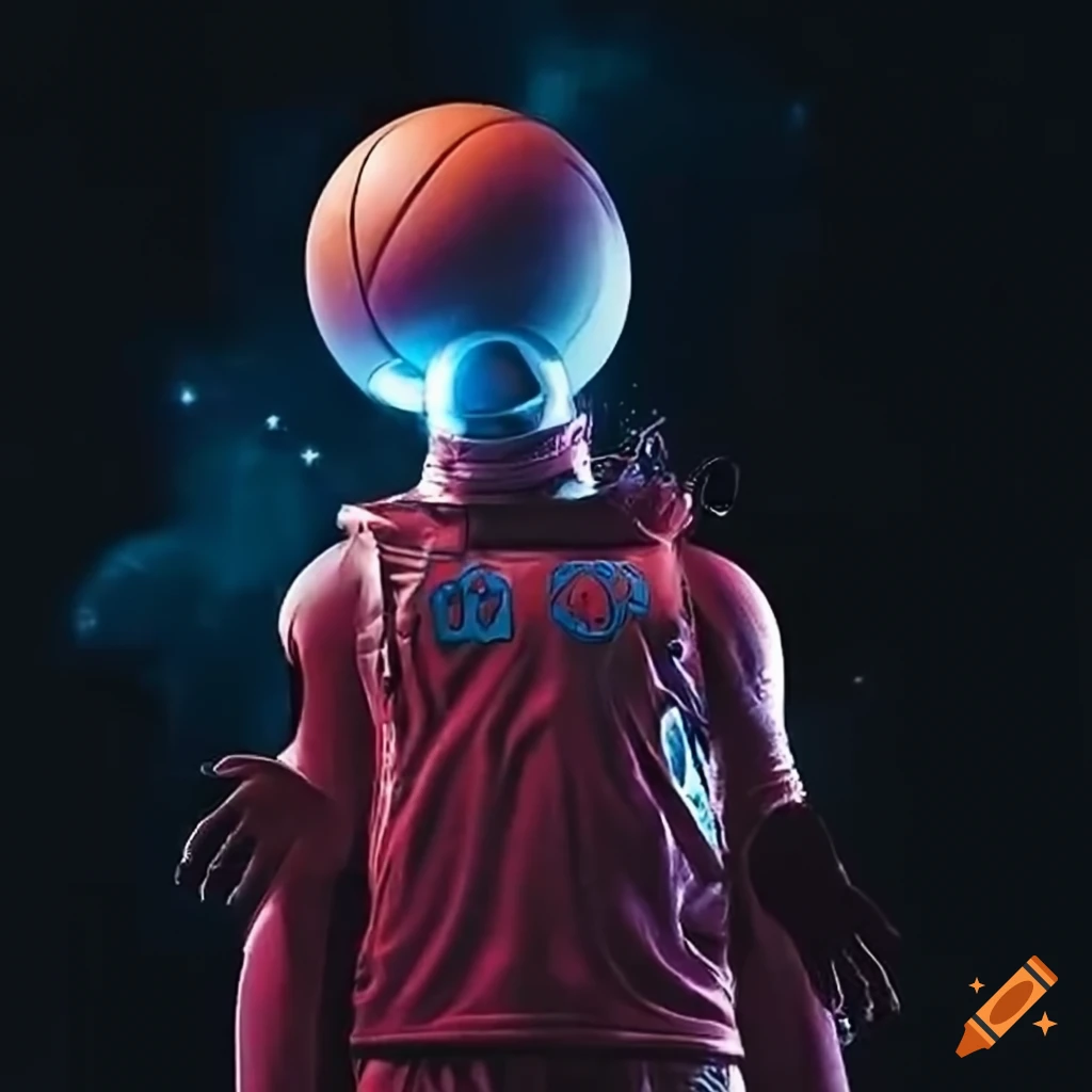 Astronaut playing basketball in the galaxy