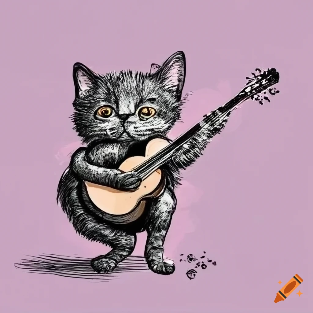 Sketch of a cat playing guitar