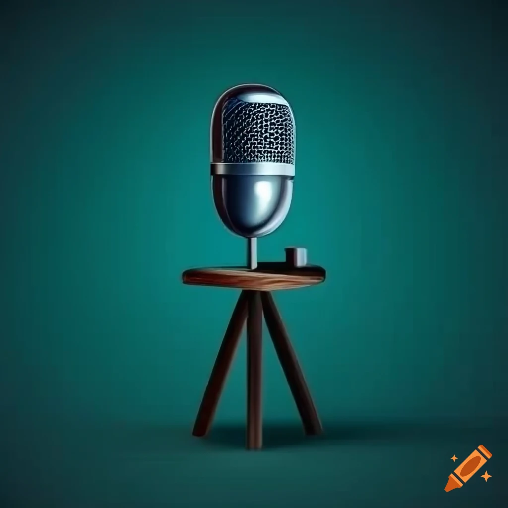 Minimalist microphone icon on a wood stool