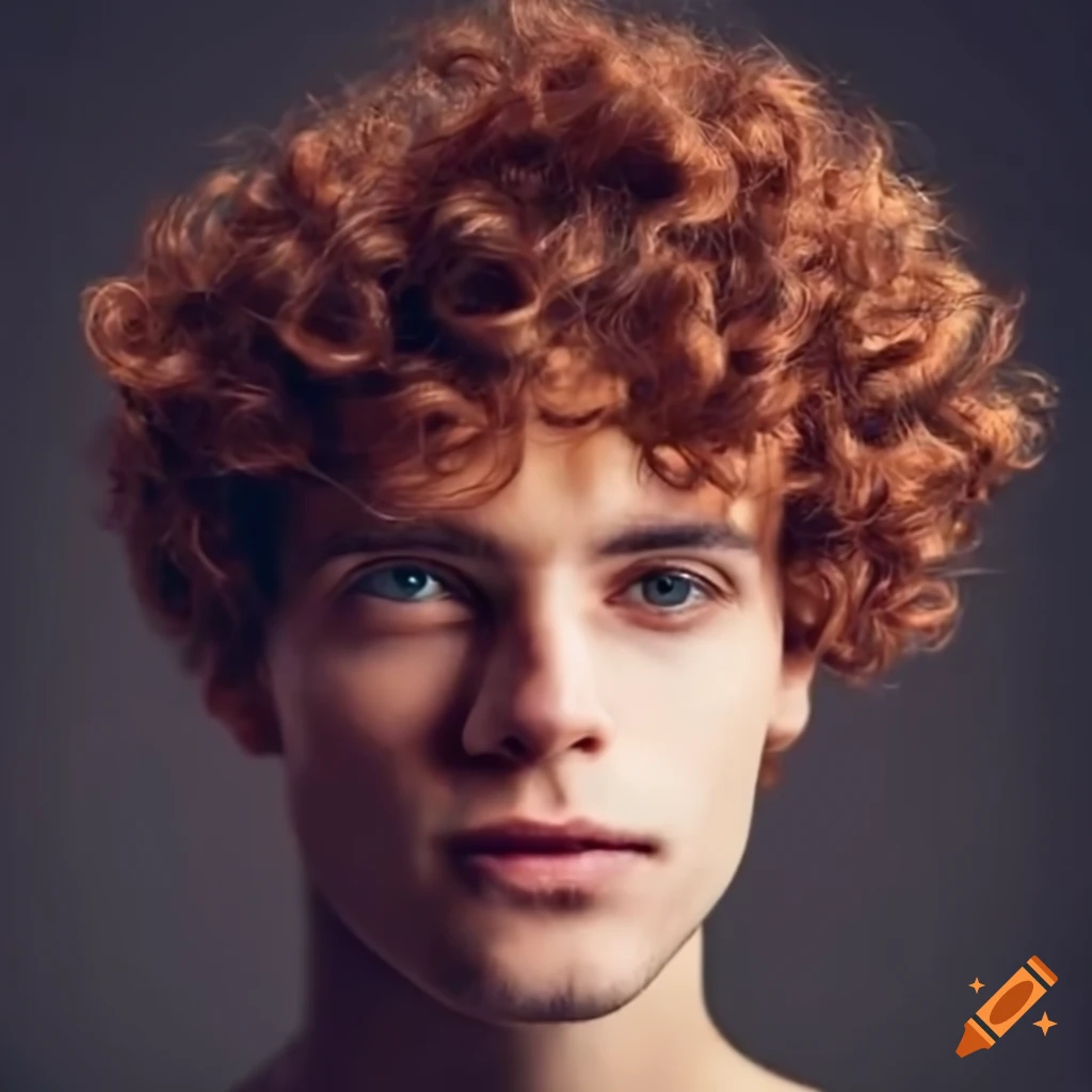 Portrait of a charming young man with dark auburn curls