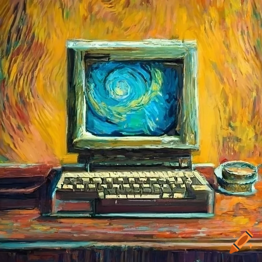 Van gogh style painting of an old computer on Craiyon