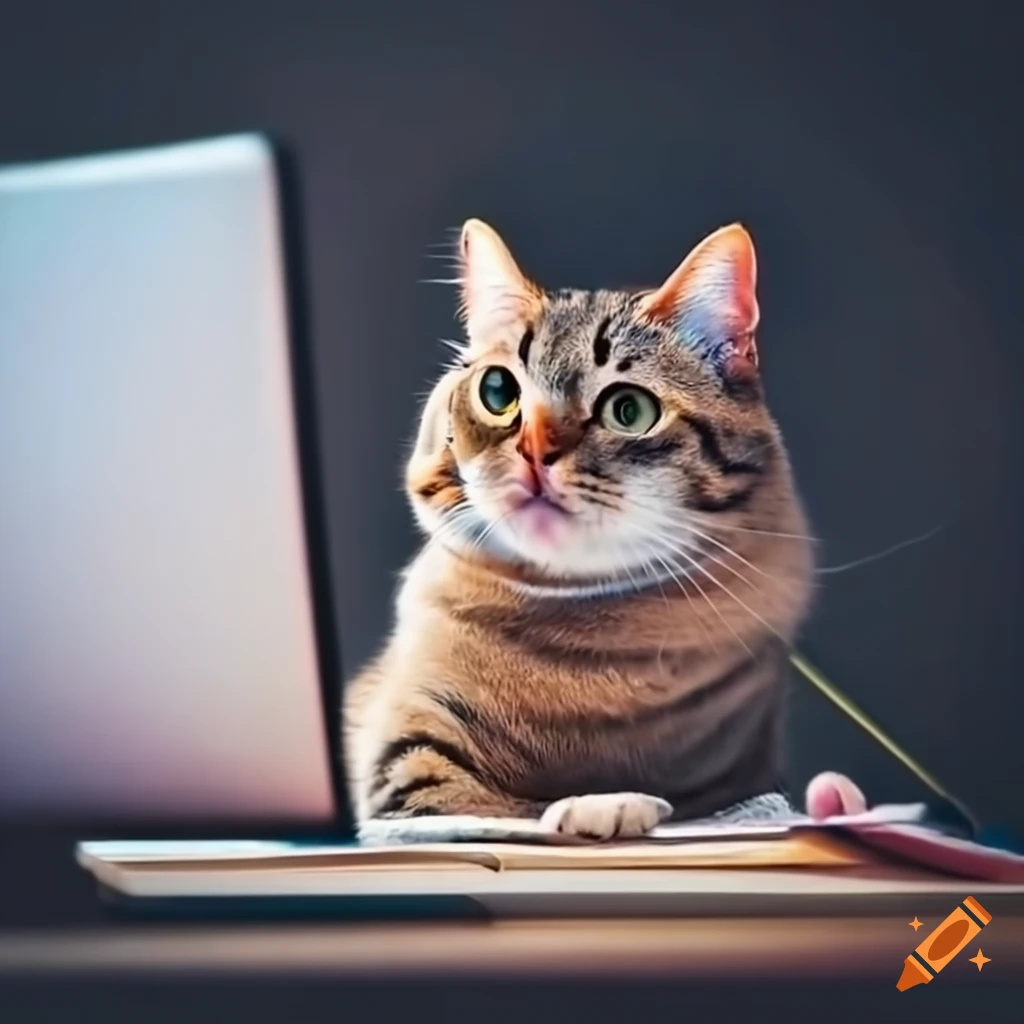 Cat writing a book on a computer on Craiyon