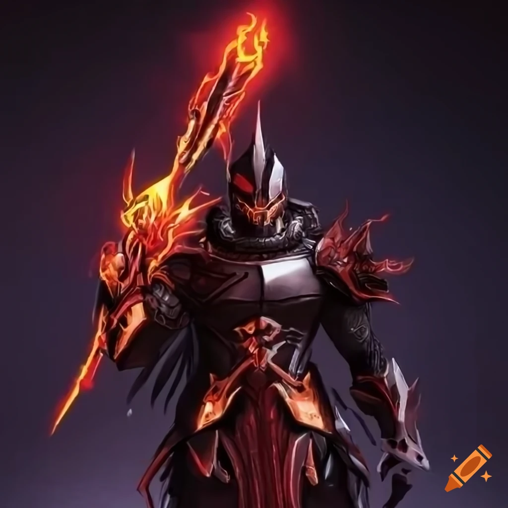 Detailed illustration of a dark flame knight