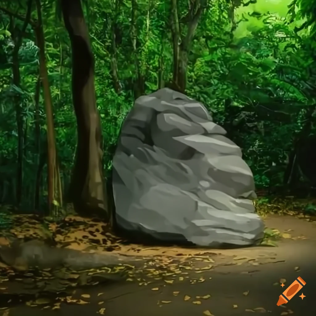 Image of a giant gray rock in a tropical forest