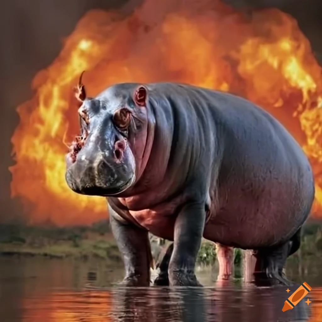 Hippo portrait with explosion background