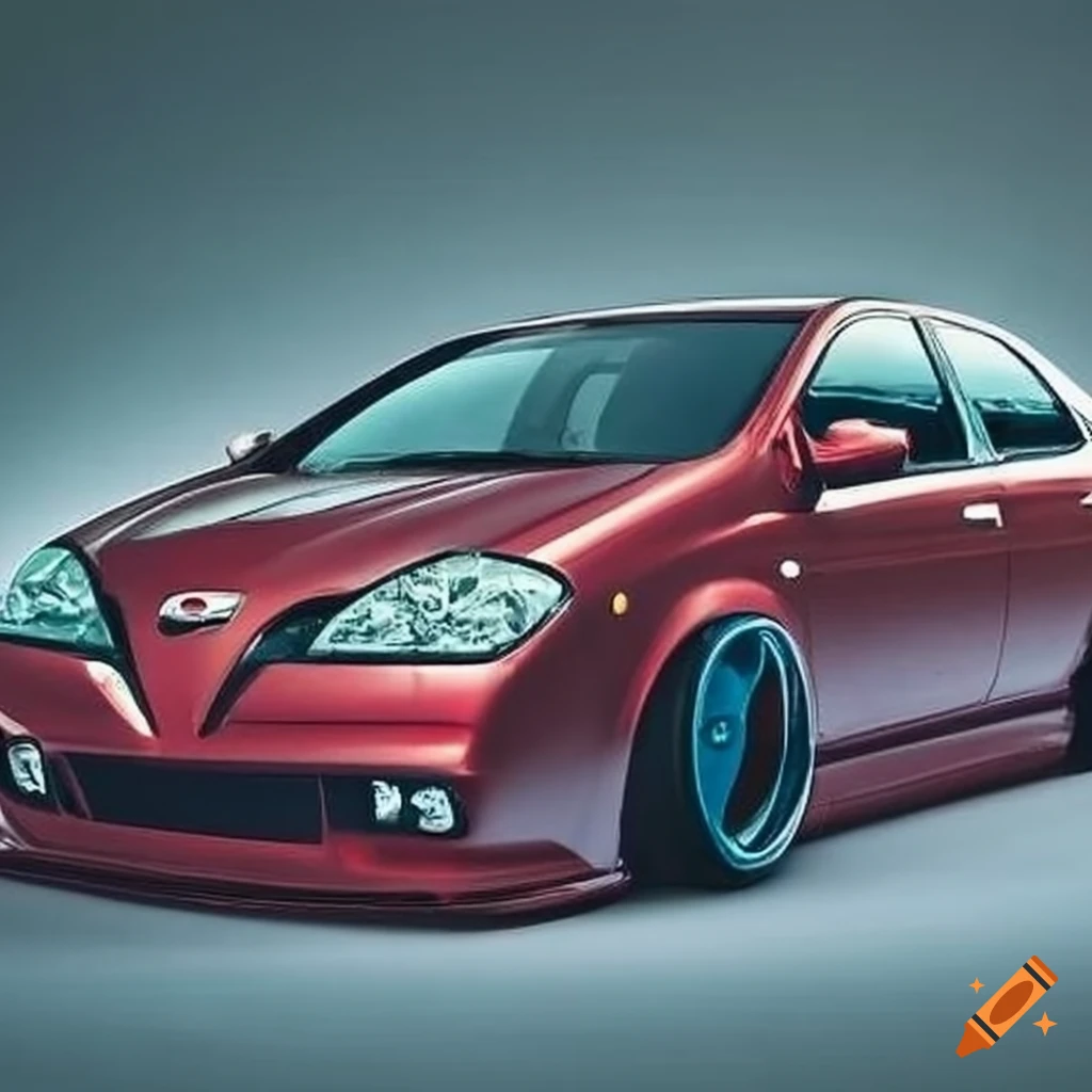 Nissan primera p12 with an impressive stance on Craiyon