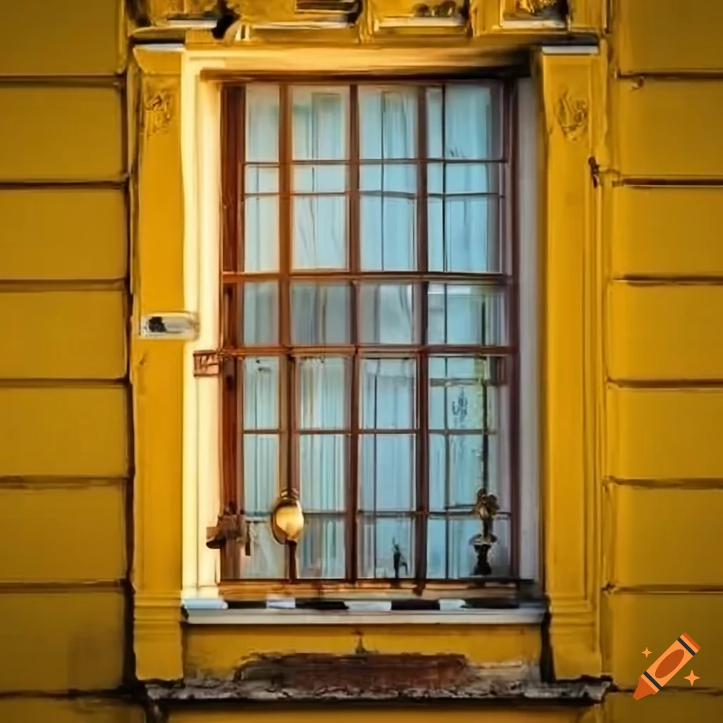 Front view of a yellow haussmannien window