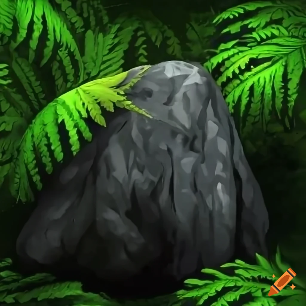 Image of a large shiny rock in a rainforest