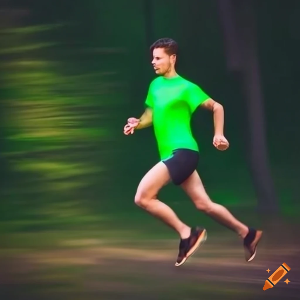 Man running in a neon green t-shirt