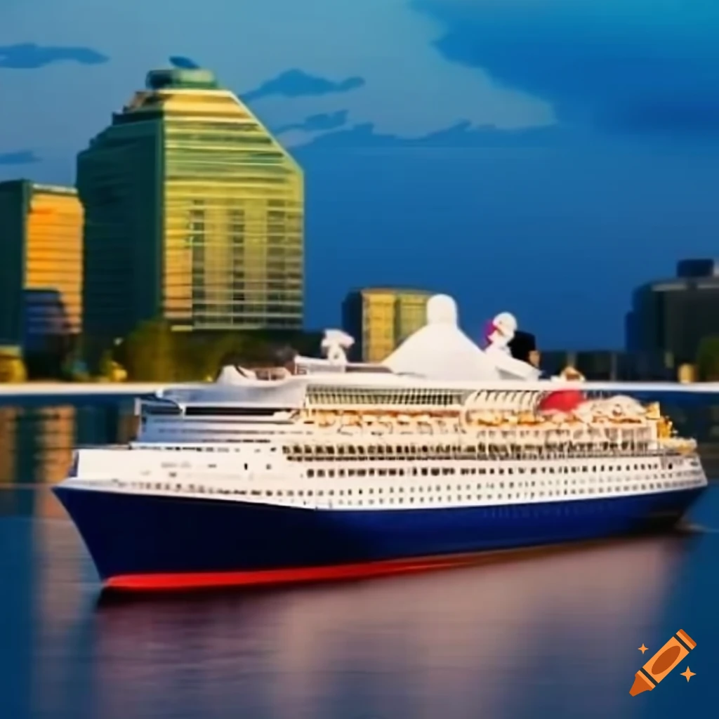 Realistic photo of ms saint louis sailing through an american city on ...