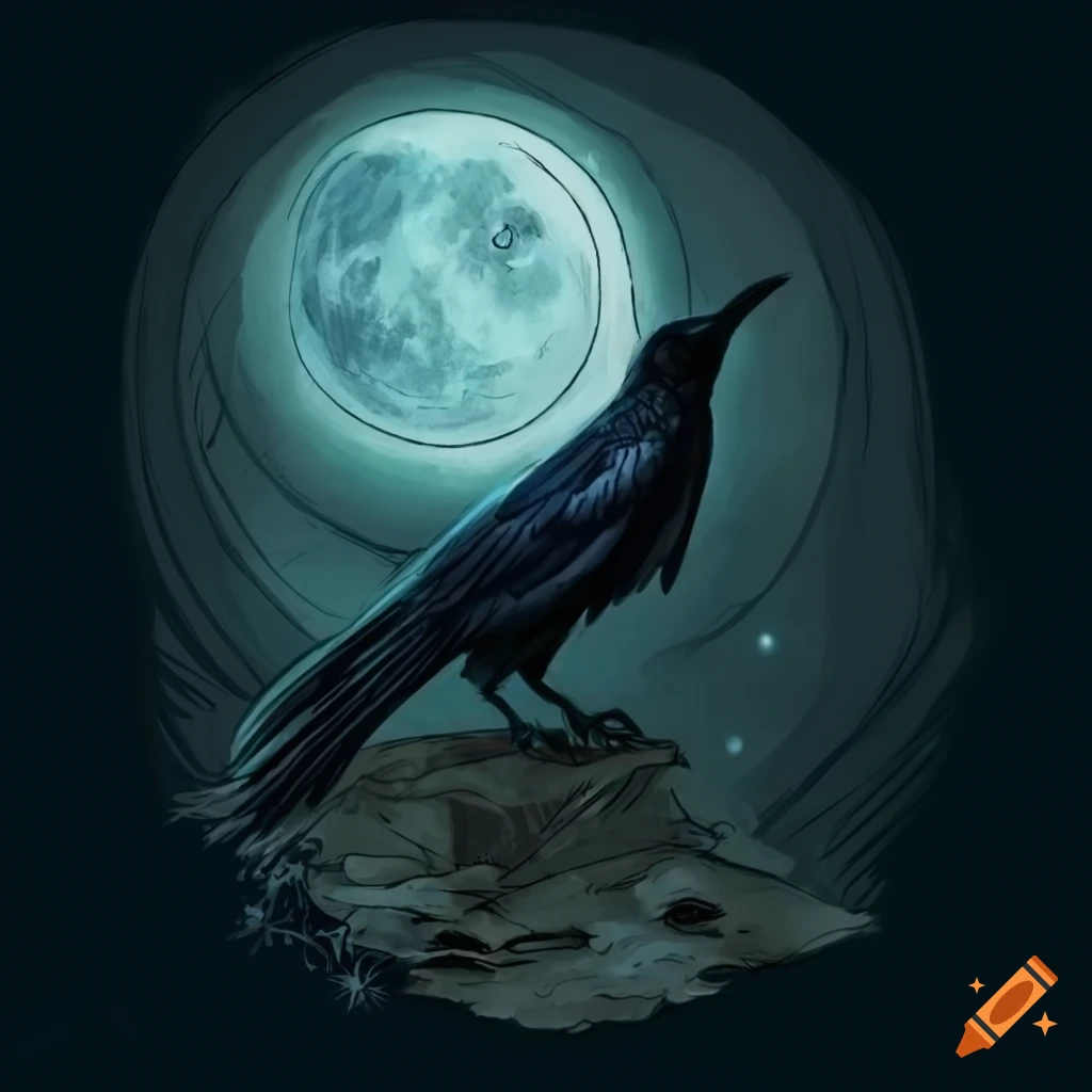 Tarot card with crow and crescent moon on Craiyon