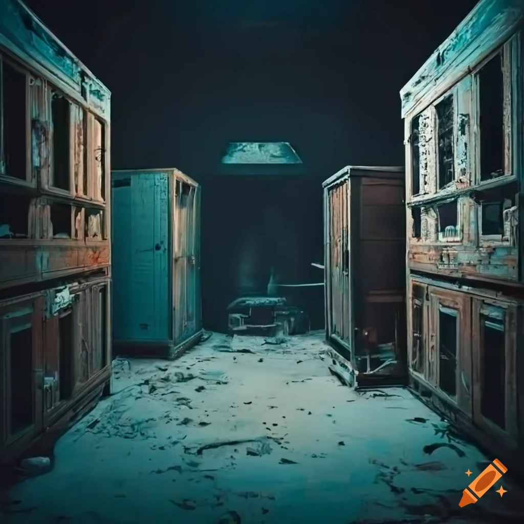 Eerie storage room in an abandoned space station