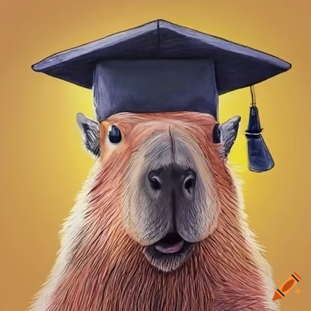 Capybara wearing a graduation hat