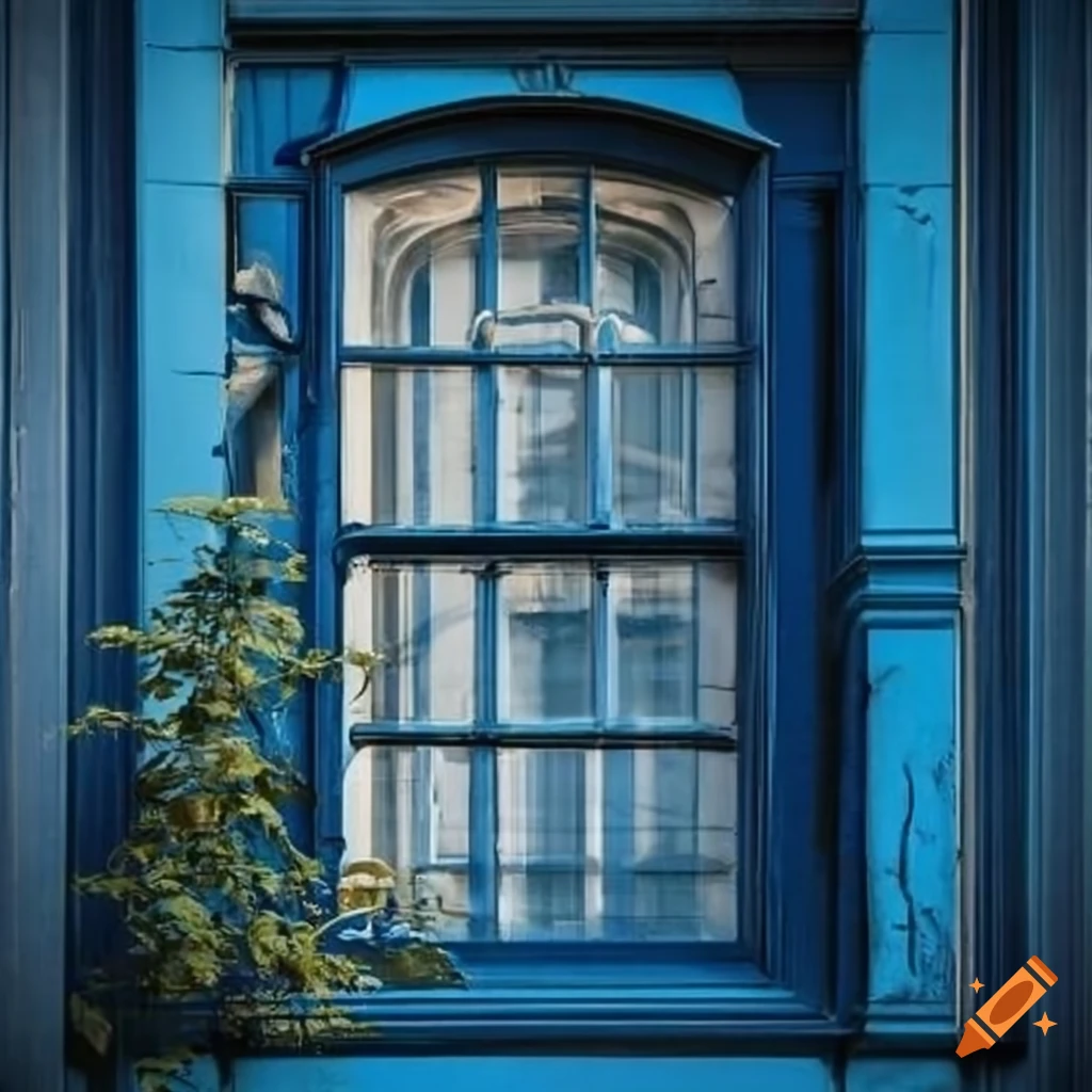 Front view of a blue haussmannien window