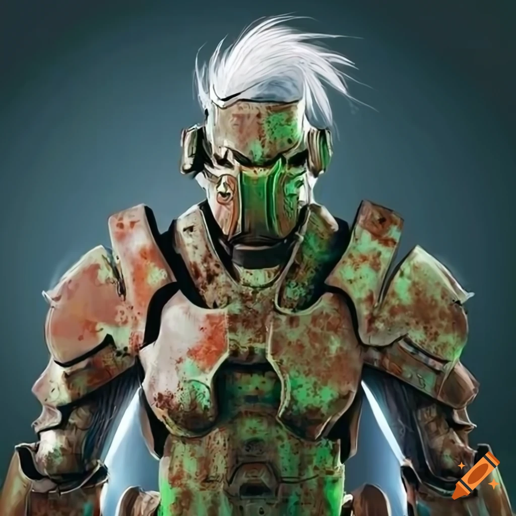 Man in high-tech green power armor on Craiyon