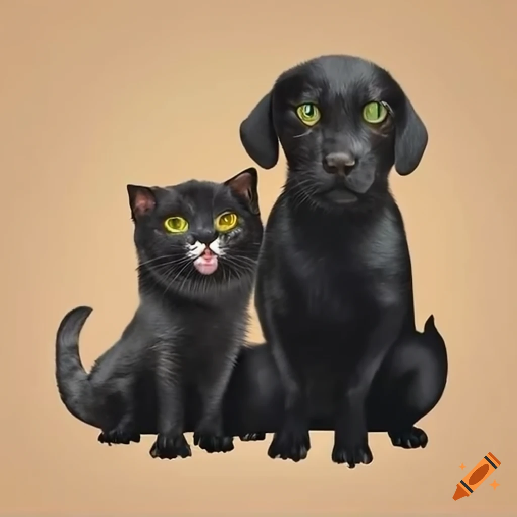 Black dog and black cat best friends