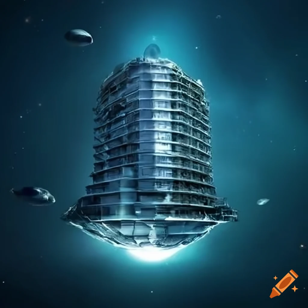 Concept art of a building floating in space