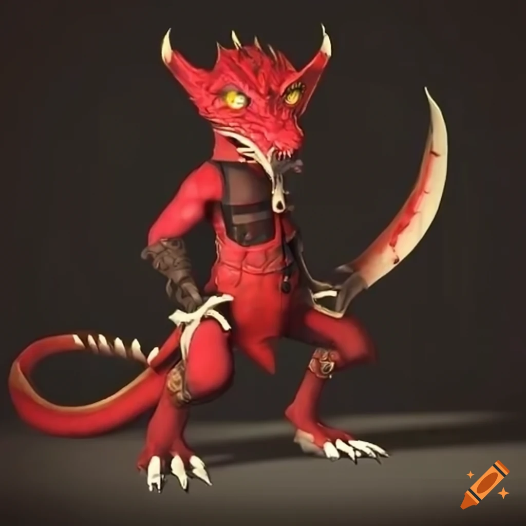 Cute pirate kobold creature in red outfit