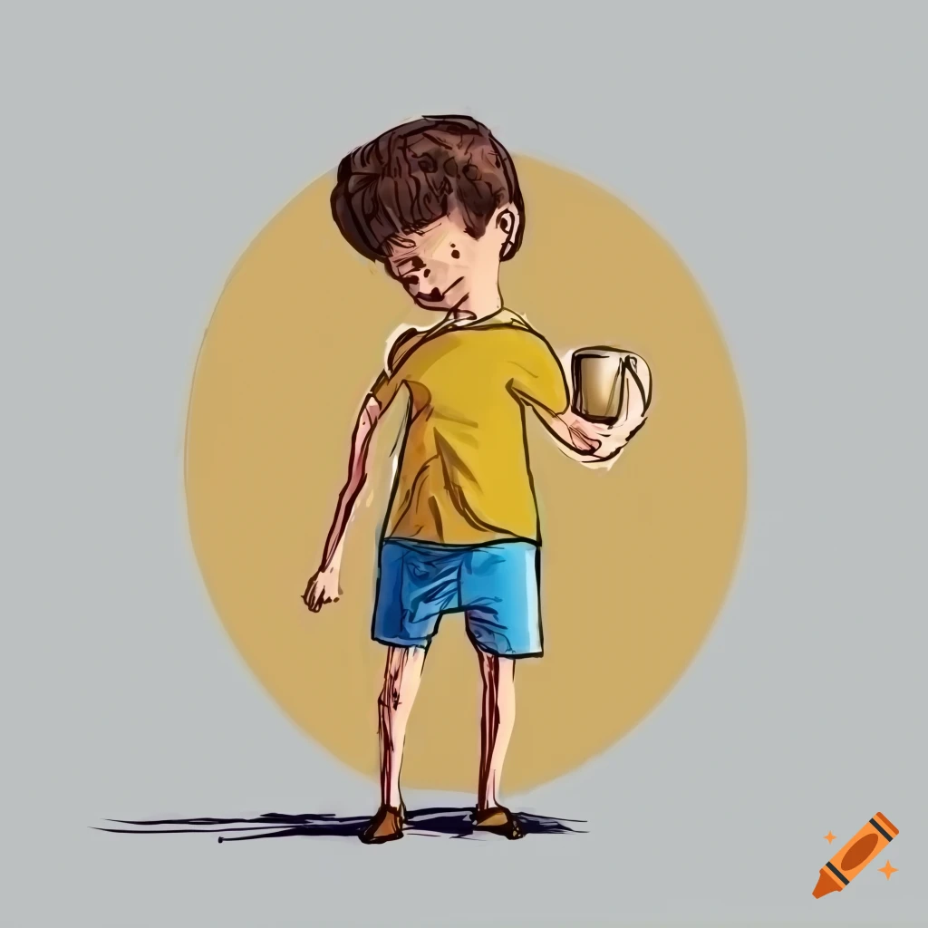 Drawing of a man with a cup of tea on white background on Craiyon