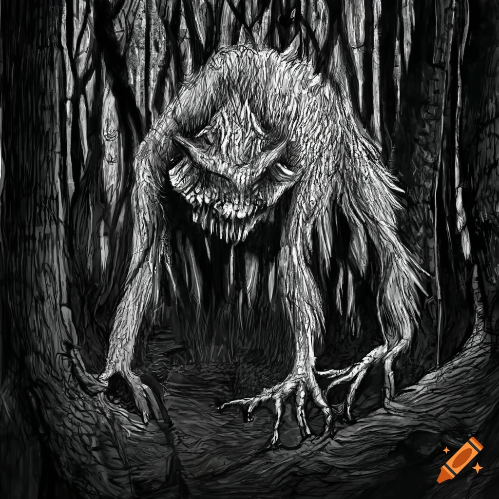 Sketch of an eerie forest creature