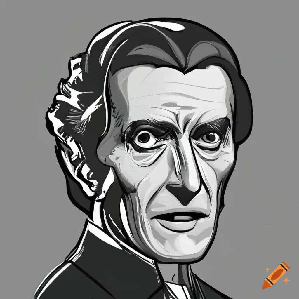 Cartoon illustration of young peter cushing