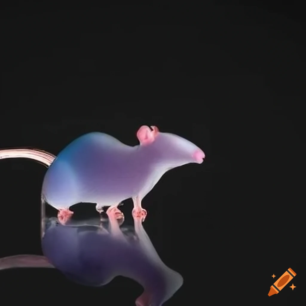 Glass rat sculpture on a clear surface