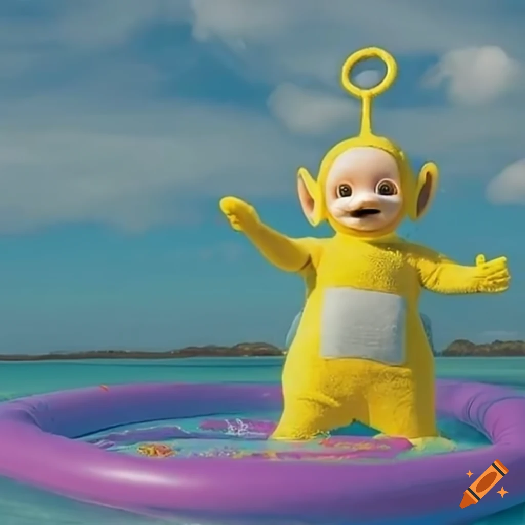 Teletubbies on an inflatable bus on the ocean on Craiyon